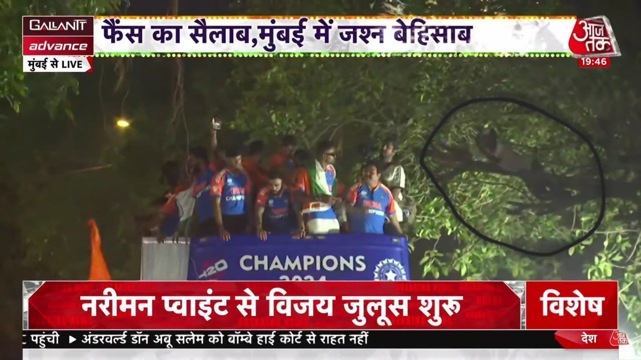 Watch: Big security lapse as fan climbs tree to get close to Indian team during victory parade ...